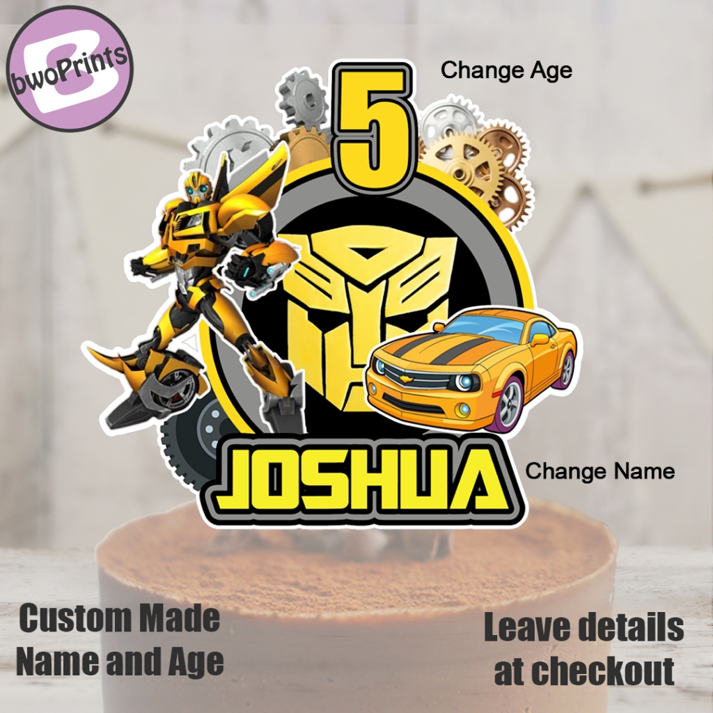 Transformer Bumble Bee Cartoon Comic Happy Birthday Cake Topper Cupcake ...