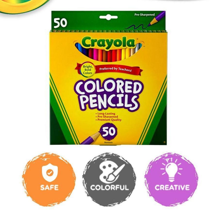 Crayola 50 Long Colored Pencils, smooth colors, perfect for color ...