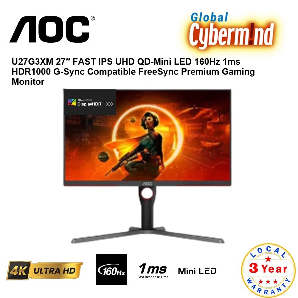 AOC U27G3XM 27" 4K UHD 160Hz // 1ms // HDR1000 // FreeSync Premium QD-Mini LED Gaming Monitor ...
