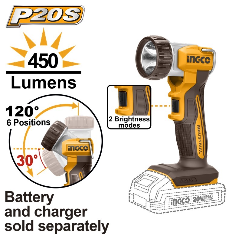 INGCO 20V LED WORK LAMP 8W 450 LUMENS CWLI2058 (BARE UNIT) | Shopee ...