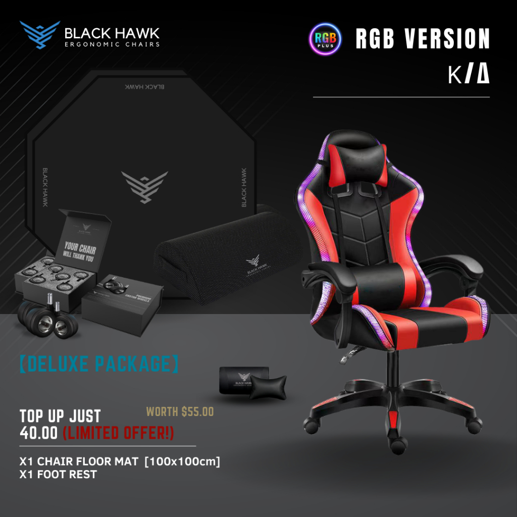 🦅 (𝐒𝐆 𝐒𝐓𝐎𝐂𝐊) Black Hawk RGB Gaming Chair / Gaming Chair / Computer ...