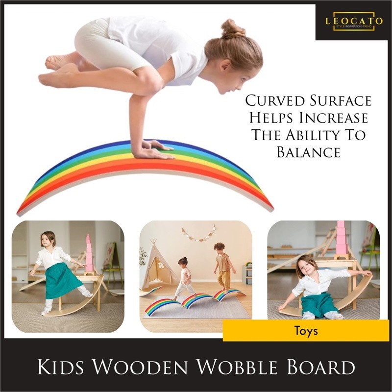 Wooden Wobble Balance Board For Kids Toddlers Adults / Curvy Board Yoga ...