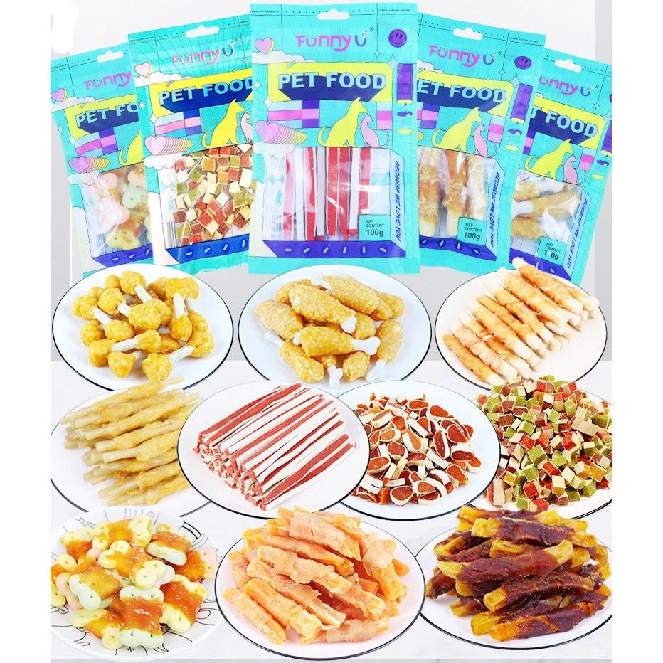 Funny U Dog Treats Chicken Jerky, Pollock Sushi, Dumbell, Wrapped ...