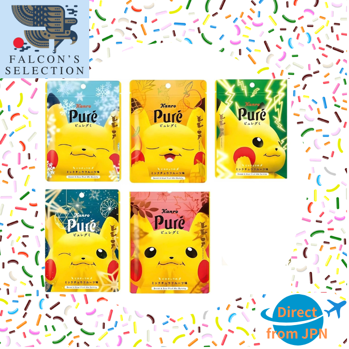 Kanro Pure Gummy Pokemon Pikachu Mixed Chew Fruit Flavor 52g 5 Types ...