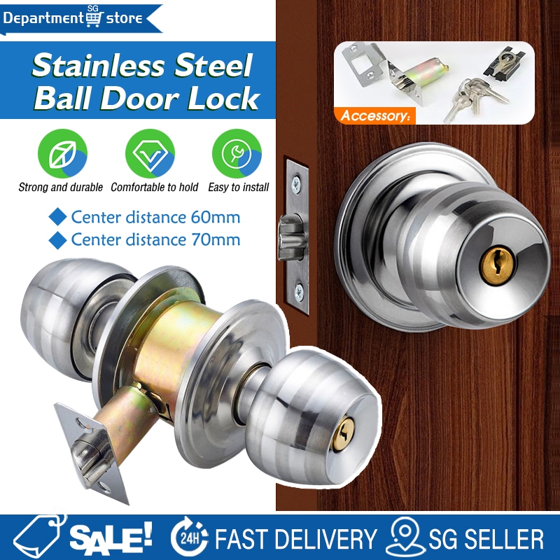 SG Ready Stock】Stainless Steel Cylindrical Door Lock/Knob Set Round ...