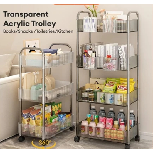 Transparent Acrylic Movable Rack Trolley / Multipurpose Storage Trolley ...