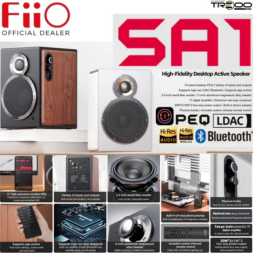 FiiO SA1 Wireless Bluetooth Desktop Bookshelf Speakers (with Phono ...