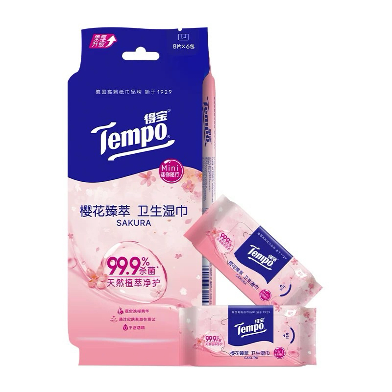 [Local Seller] TEMPO Sakura Antibacterial Mini Wet Wipes Wet Tissues 6 ...