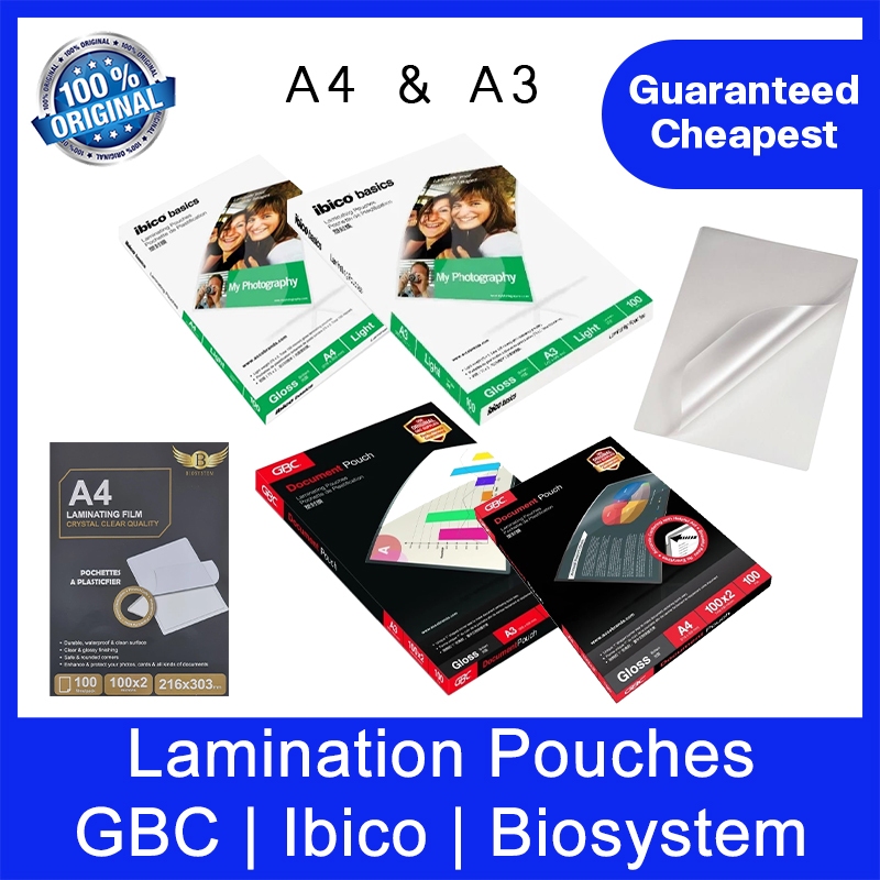 GBC / Ibico / Biosystem. Lamination Pouch. A4 and A3 Size. 100 pcs per pack. | Shopee Singapore