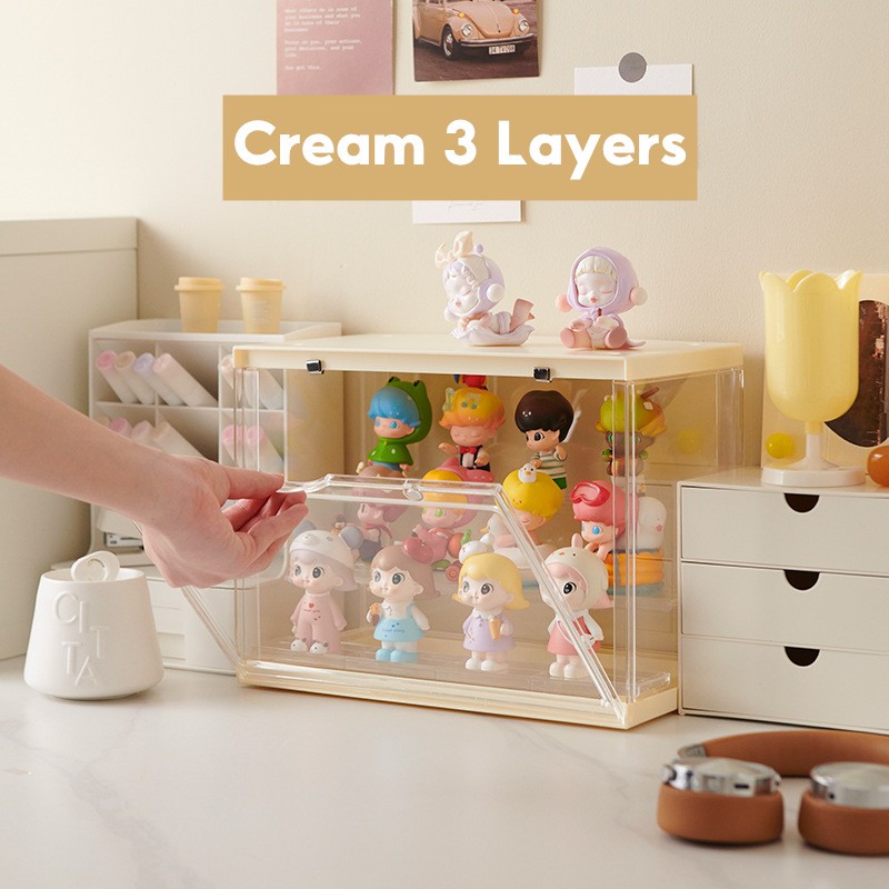 LED / NON-LED Cream 3 Layers Display Case Blind Box Popmart Labubu ...