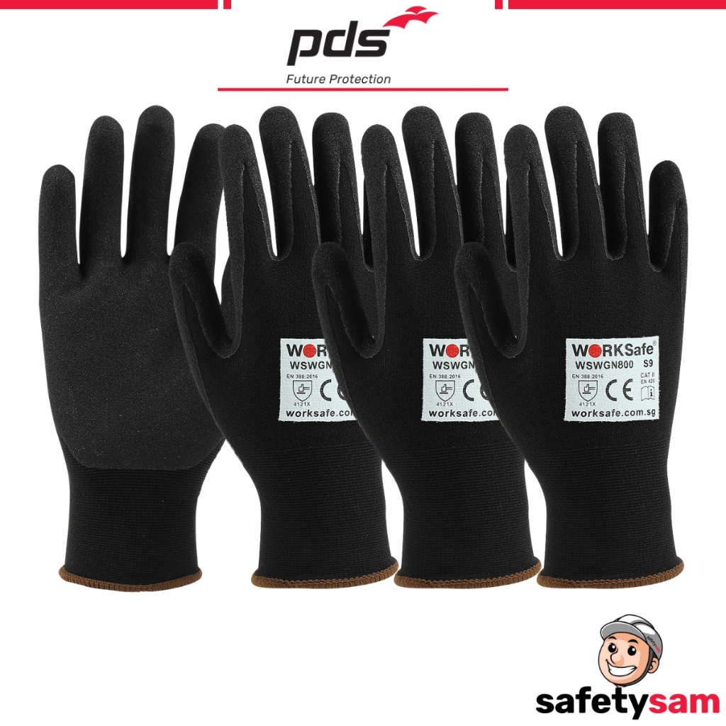 [3 PAIRS BUNDLE] WORKSAFE N800 Breathable Nitrile Micro Foam Seamless ...