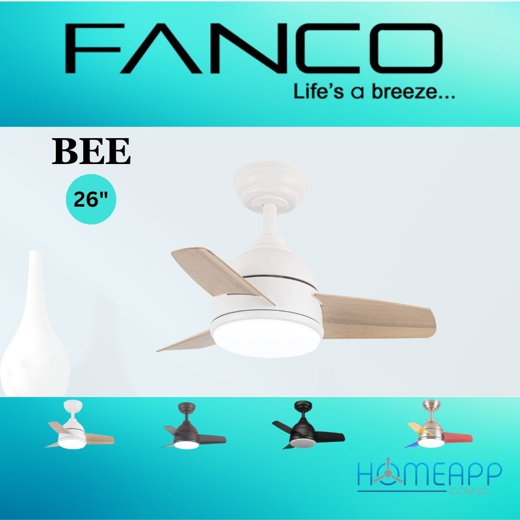 FANCO Bee 26" DC motor ceiling fan tri colour LED 24W light remote ...