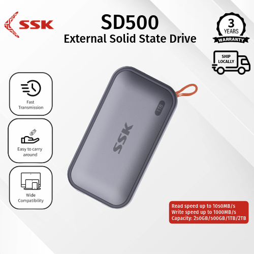 SSK SD500 Portable External SSD 1050MB/s USB3.2 Gen2 10Gbps External Solid State Drive (250GB ...