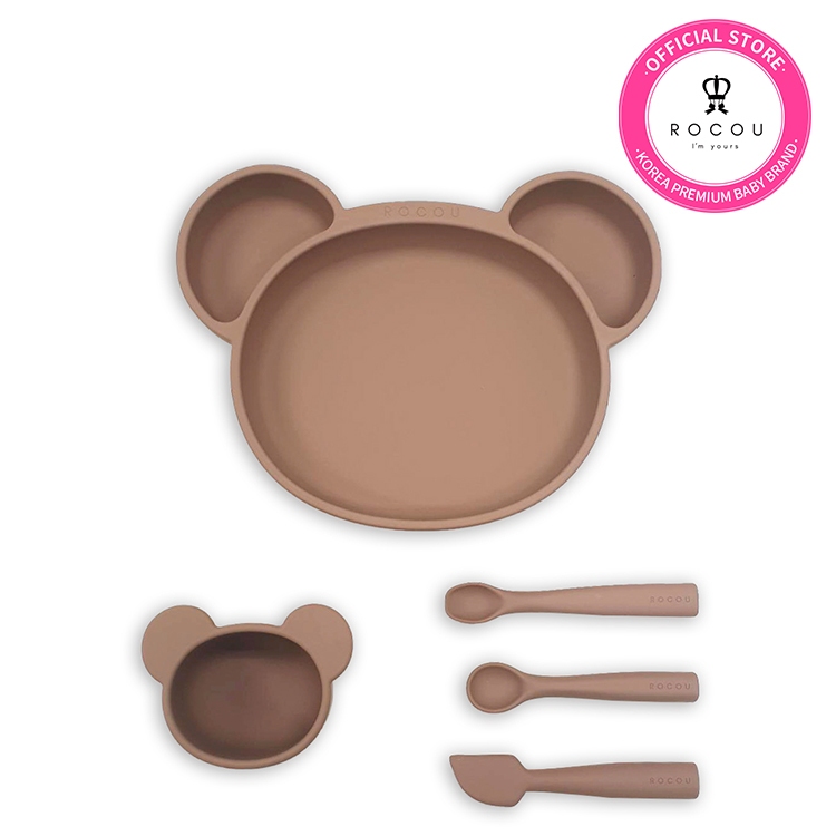 ROCOU baby plate 5pcs set bear edition, silicone plate, bowl, toddler ...