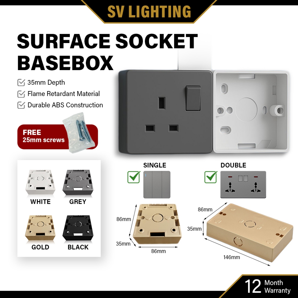Surface Mounting Box Black White Grey Gold Switch Socket Base | Shopee ...