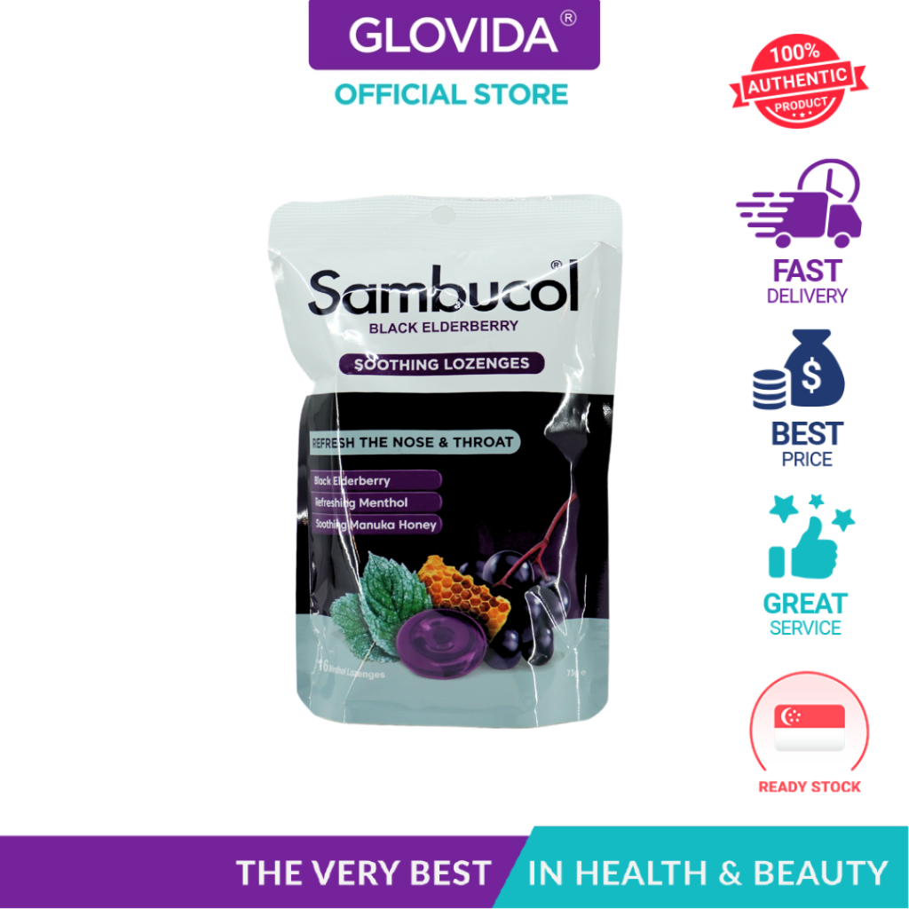 Sambucol Black Elderberry Soothing Menthol Nose & Throat Lozenges 16's ...