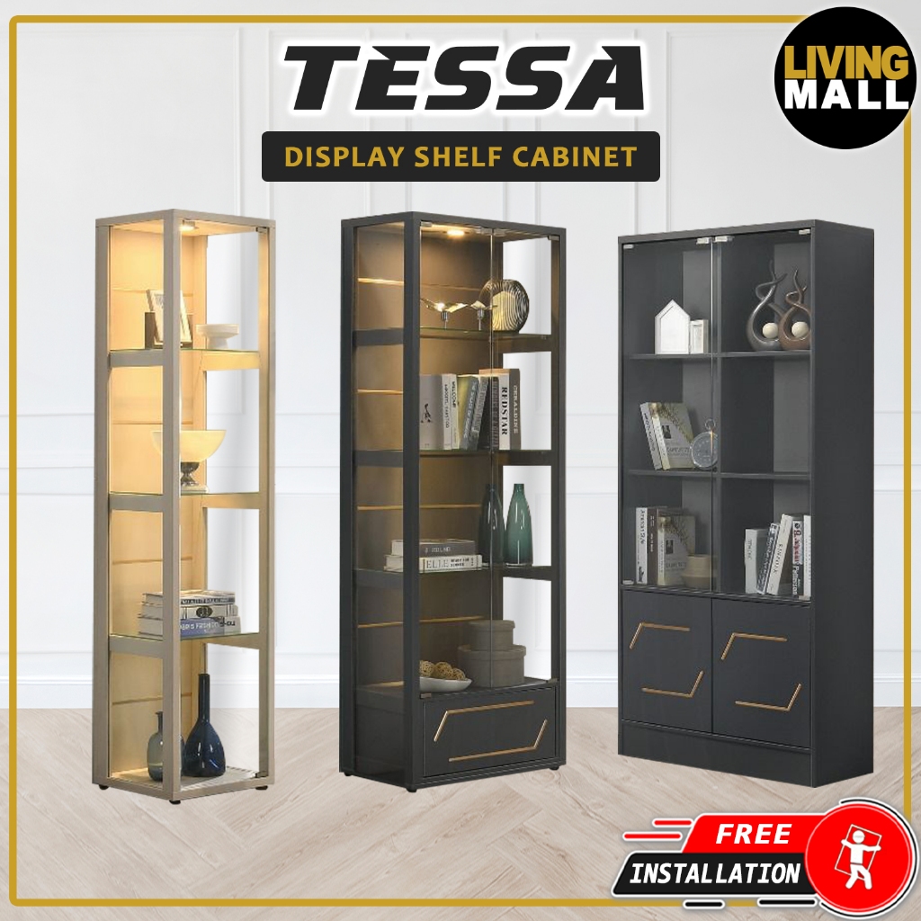 Living Mall Tessa Series Display Cabinet Book Shelves Glass Door with ...