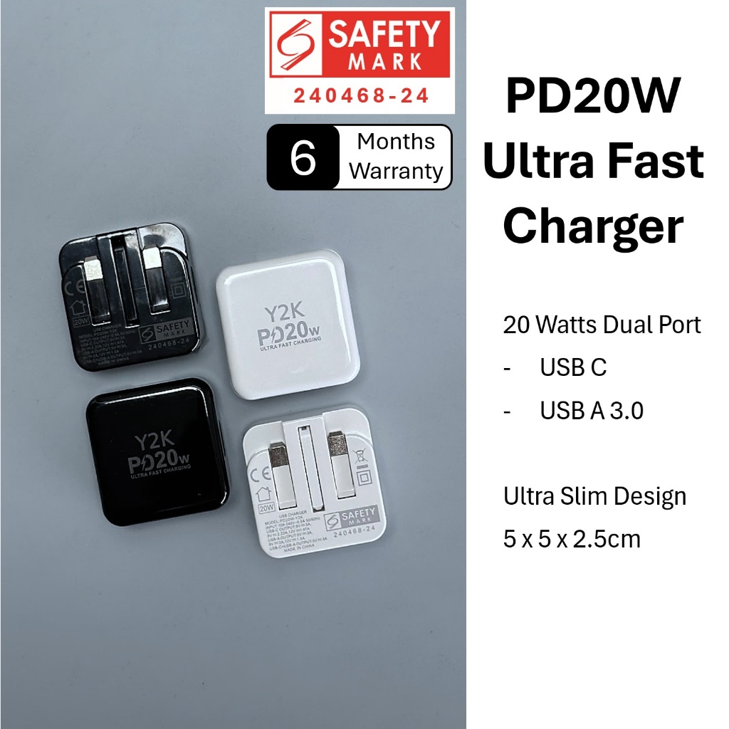 PD20W Ultra Fast Safety Mark Charger [20 Watts, Dual Port - USB A, USB ...