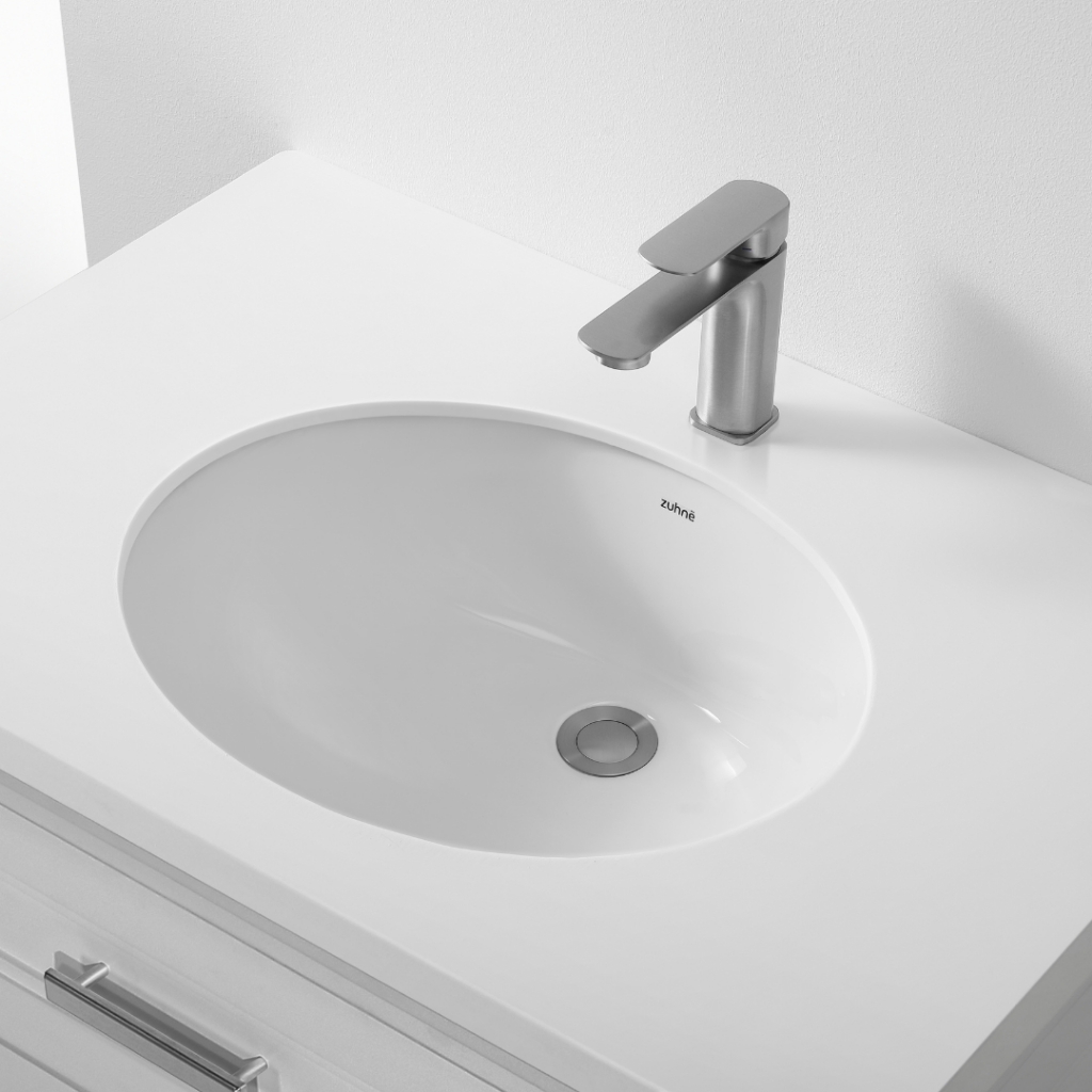 ZUHNE Sno Small Undermount Bathroom Sink with Pop-up Drain and Trap ...
