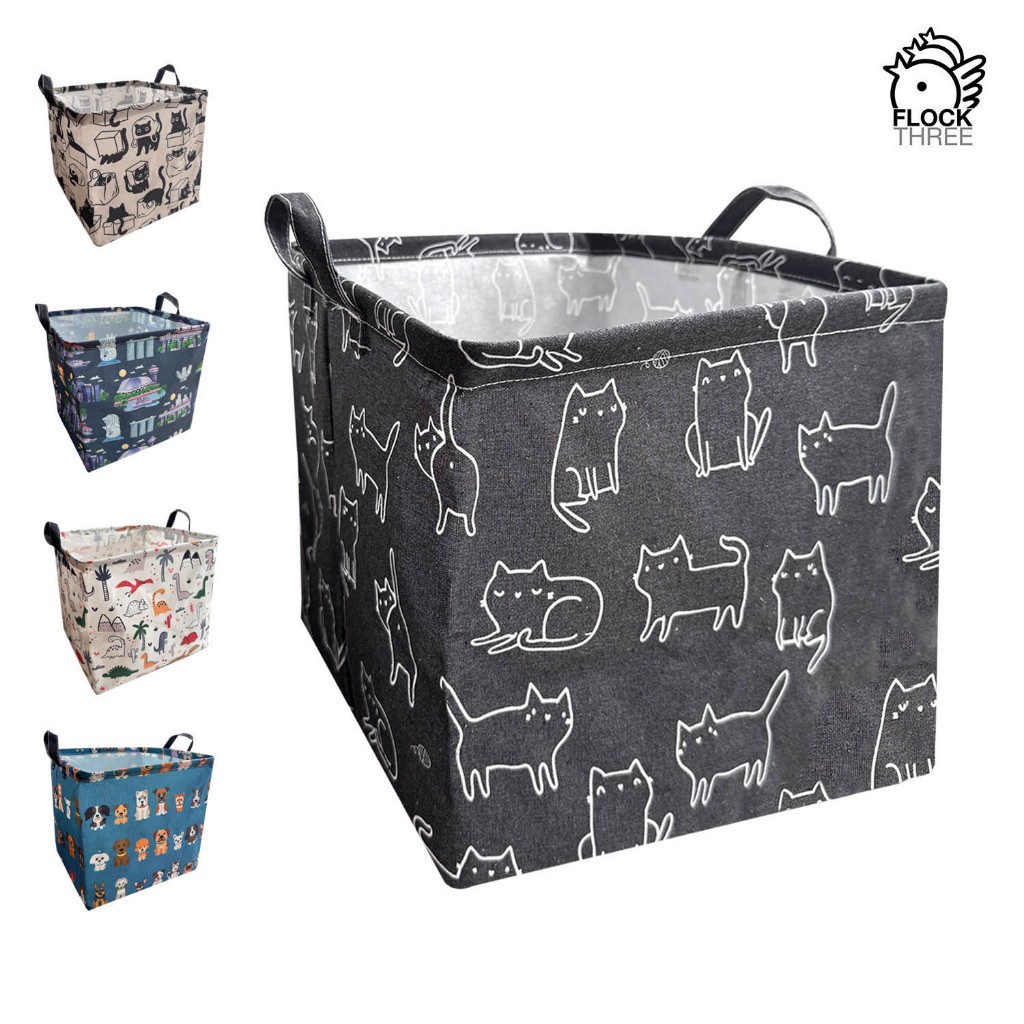 FLOCK THREE Canvas Storage Bin – Collapsible Fabric Basket with Handles ...