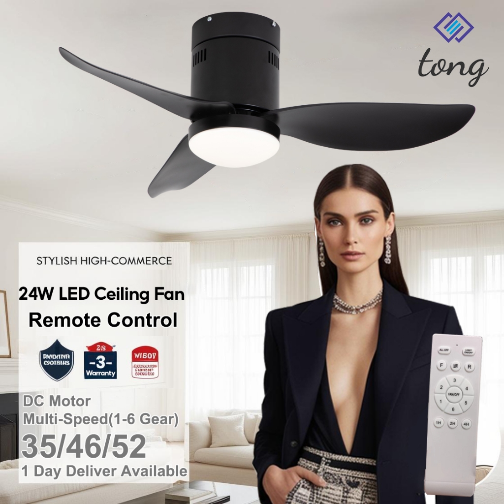 TONG Ceiling Fan With Led Light 3-Color LED Light DC Motor Ceiling ...