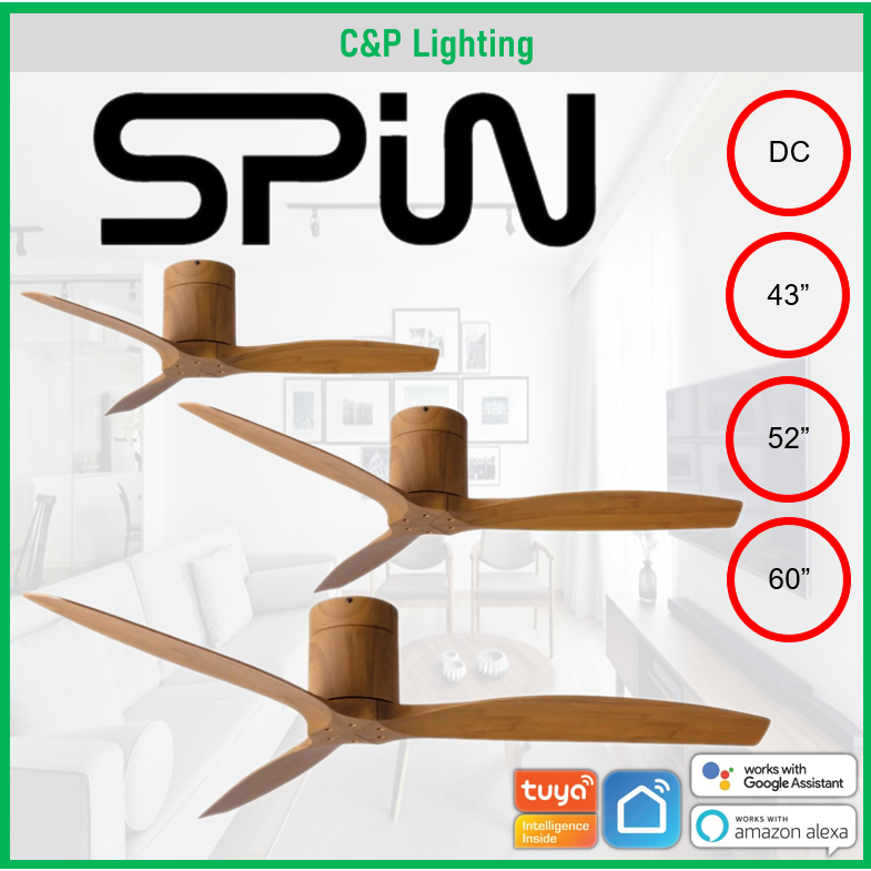 Spin Caramel 43" / 52" / 60" Smart Natural Grain Designer DC Ceiling ...