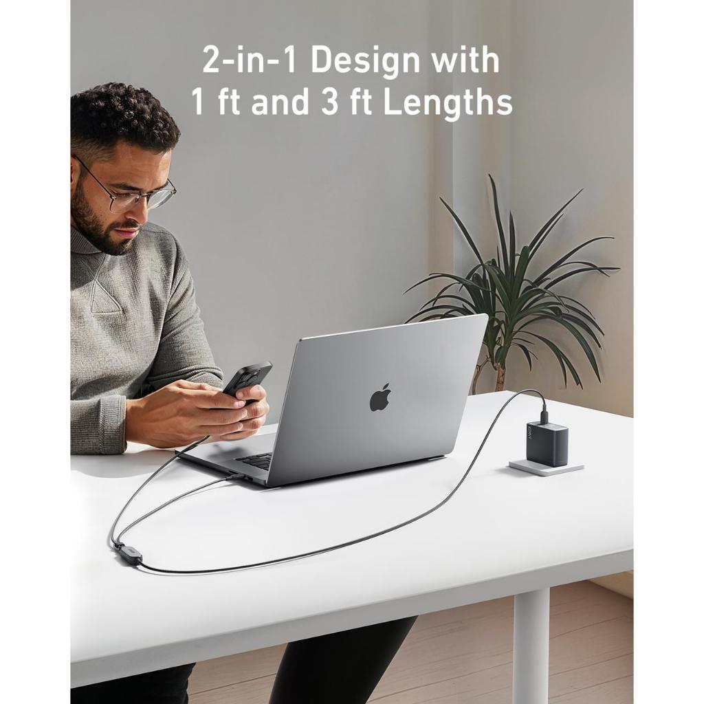 Anker 2 in 1 USB C to USB C Cable 4ft/1.2m 140W Fast Charging Braided ...