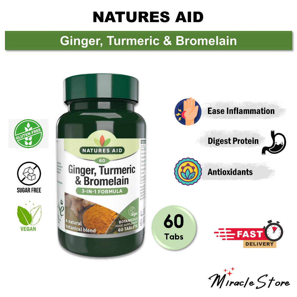 Natures Aid Ginger Turmeric & Bromelain 60Tabs Vegan | Shopee Singapore