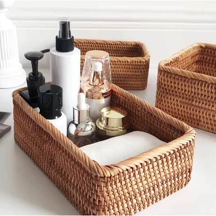 【SG Seller】Desktop storage box, handmade rattan storage basket, tea ...