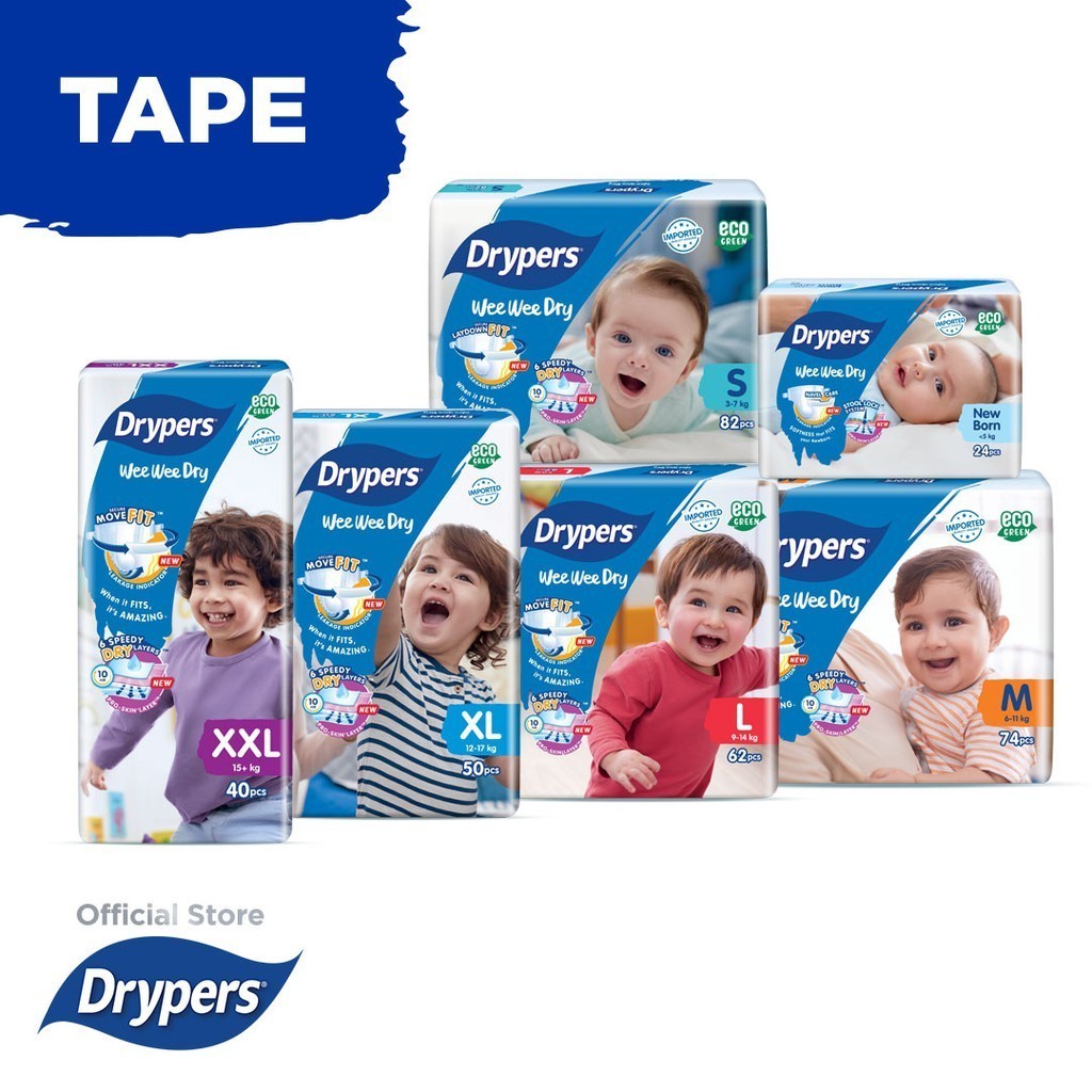 Drypers Wee Wee Dry Tape Baby Diaper NB/S/M/L/XL/XXL Size - Carton ...