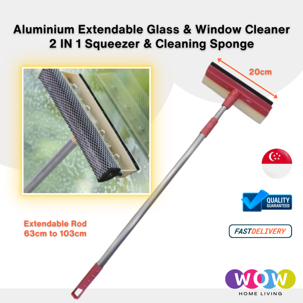 Aluminium Extendable Glass & Window Cleaner 2 In 1 Squeezer & Cleaning ...