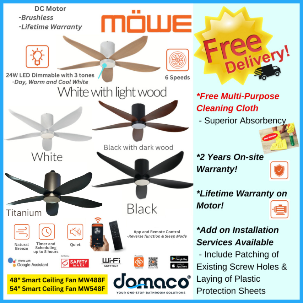 Mowe Helios MW488F / MW548F 48" / 54" DC Smart Ceiling Fan with 24W 3 ...