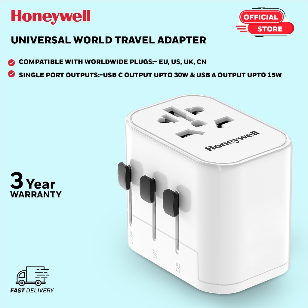Honeywell Universal Travel Adapter with 2xUSB Ports,1xTypeC PD30W Port ...