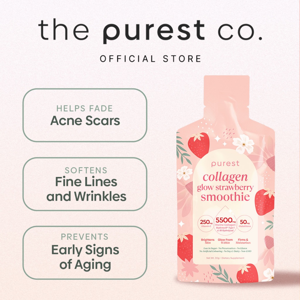 Purest Co Collagen Glow Strawberry Smoothie (For Radiant, Youthful Skin ...