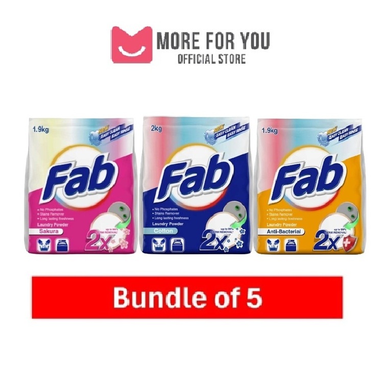💕MORE FOR YOU💕Fab Laundry Powder Detergent 1.9kg x 5 packs | Shopee ...