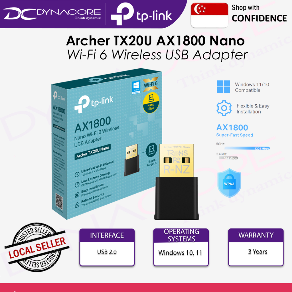 TP-LINK ARCHER TX20U AX1800 NANO DUAL BAND WI-FI 6 USB ADAPTER (3Y BLT ...
