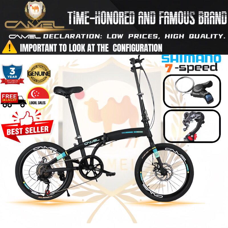[SG OFFICIAL SHOP ] CAMEL Foldable Bicycle Disc Brake 7Speeds Shimano ...