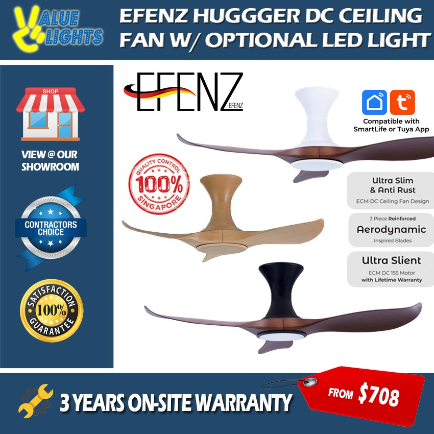 Efenz Hugger Designer DC Ceiling Fan 34 / 40 / 46 / 52 / 60" Optional ...