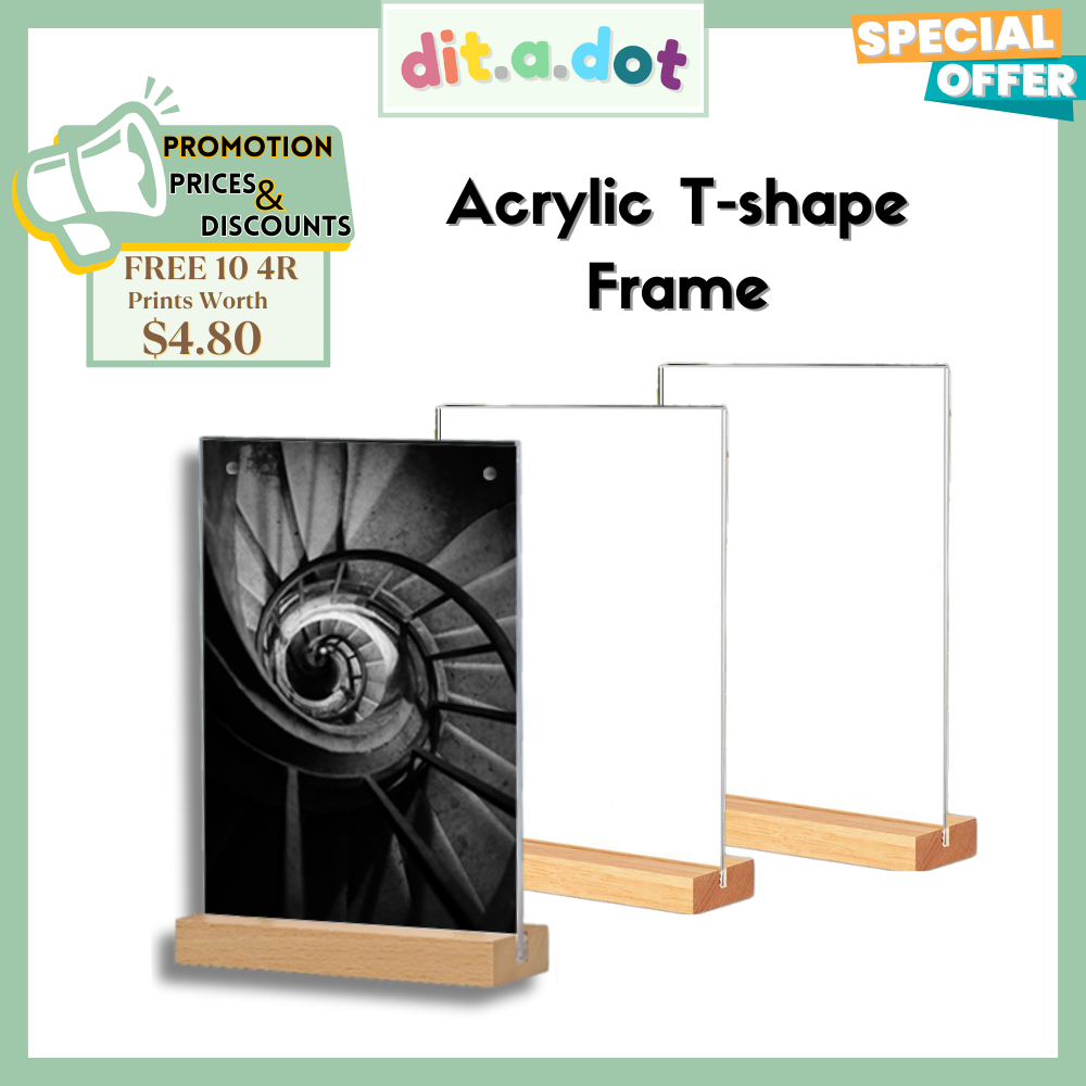 [SG] DitaDot Acrylic Wooden T Shape Frame with Wooden Base,Perfect for ...