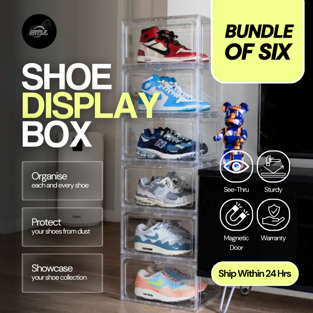 [BUNDLE OF 6] Stackable Magnetic Shoe Boxes Clear Acrylic Sneaker ...