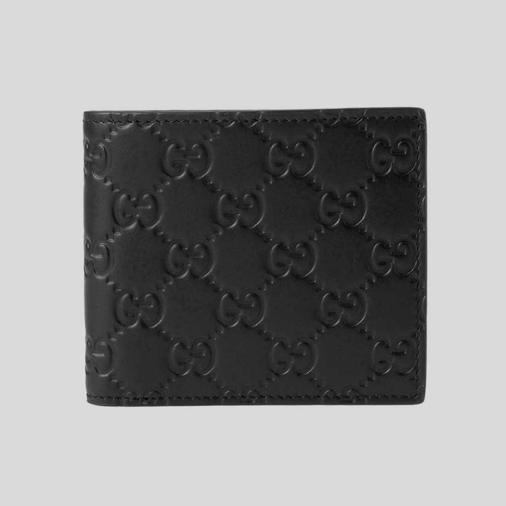 GUCCI Men's Signature GG Leather Bifold Wallet With Coin Pocket Black ...