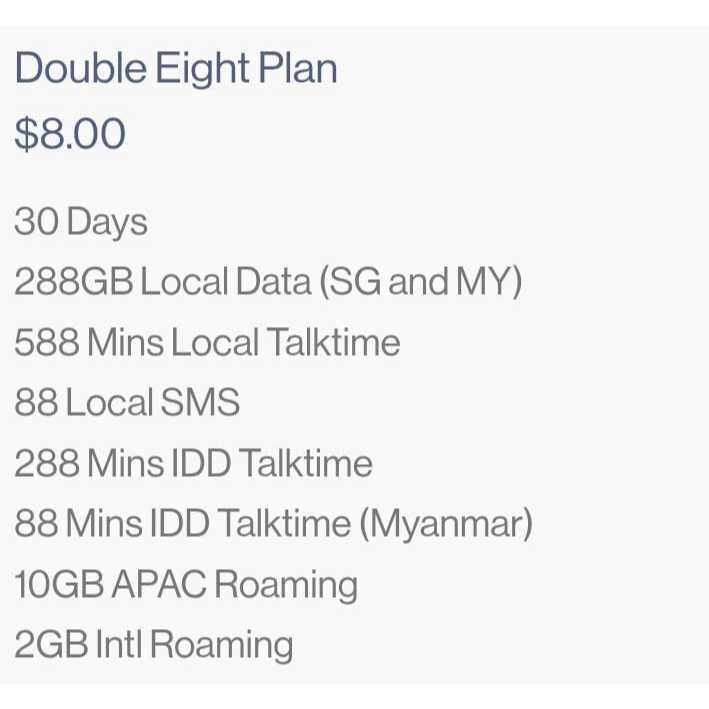 Eight Telecom Double Eight Plan – 388GB Data, 588 Mins Talk, Roaming ...