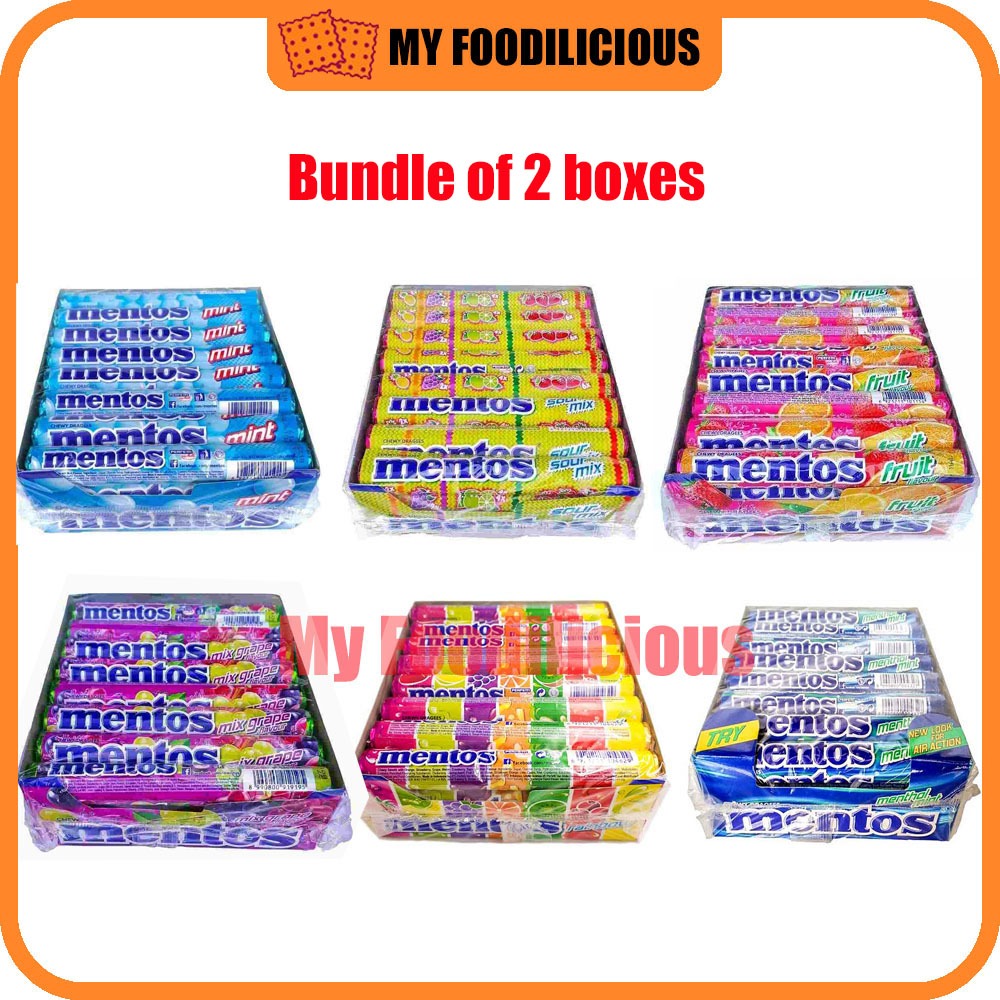 Mentos Chewy Rolls 24pcs x 37g Mint/ Fruit/ Rainbow/Sourmix/Grape ...