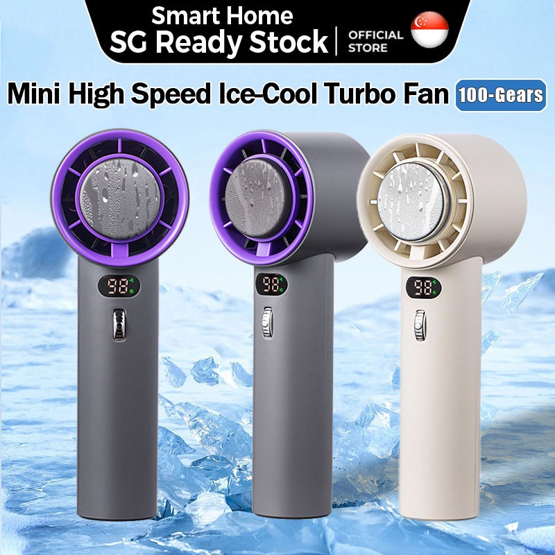 【SG】Mini Handheld Fan 100-Gears High Speed Ice-Cool Fan Digital Display ...