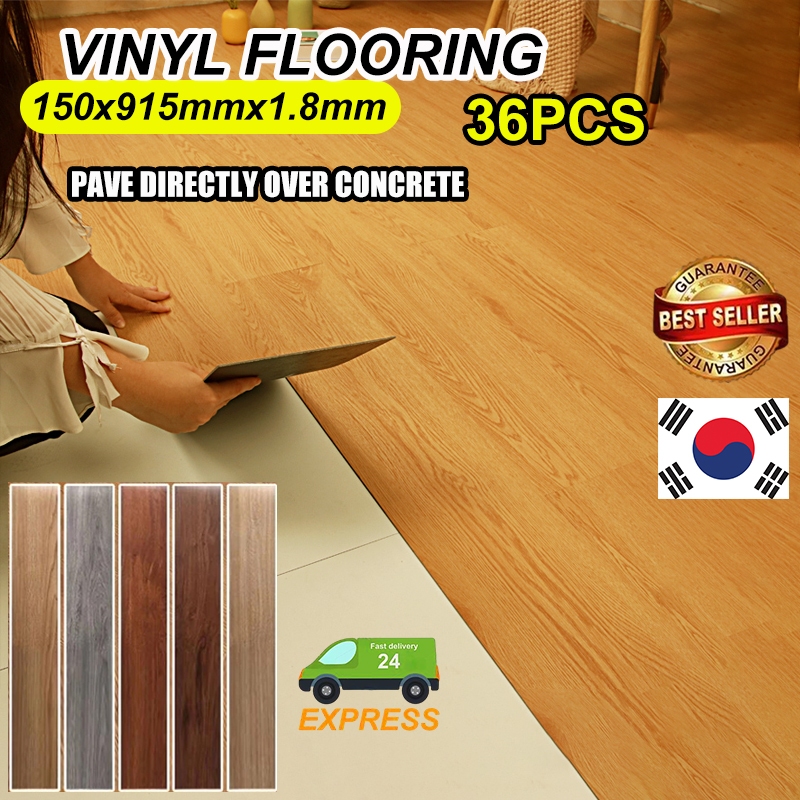 [SG SELLER] 36PCS/54sqft Water-Resistant Vinyl Flooring PVC Self Adhesive Wooden Design DIY ...