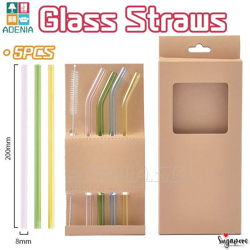 【SG】5PCS Colorful Glass Straws with Brush Heat Resistant Reusable ...