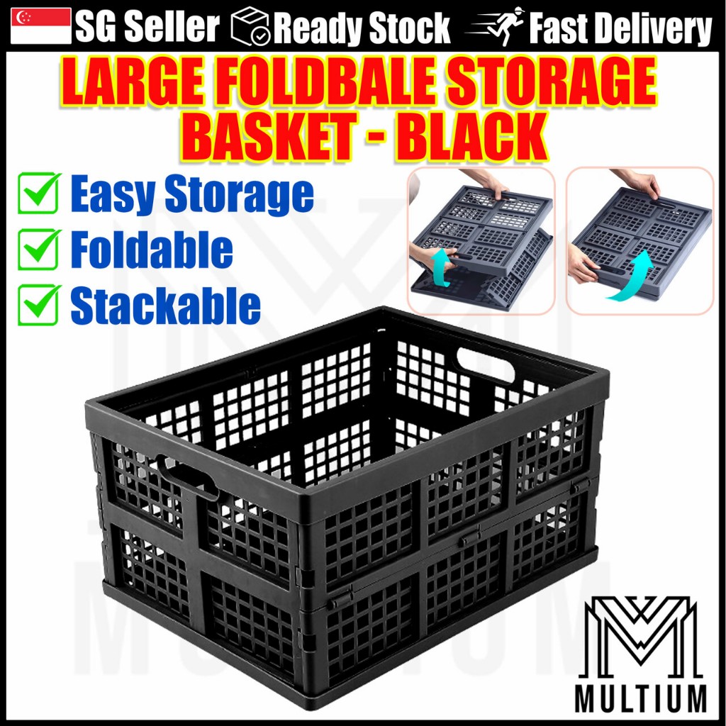 Foldable Storage Basket| Stackable Folding Plastic Crates |Collapsible ...