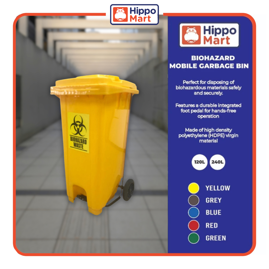 Biohazard Dustbin | Integrated Foot Pedal Waste Bin | 120L, 240L ...