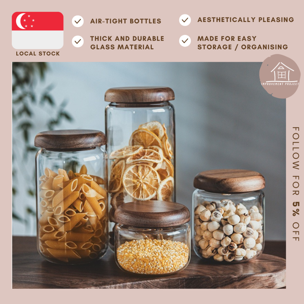 [SG STOCKS] Air-Sealed Bamboo Glass Jar /Air-Tight Food Storage ...
