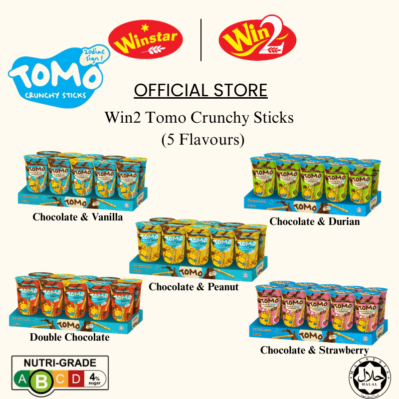 Win2 TOMO CRUNCHY STICKS with Chocolate & Peanut Flavour Dip 20g x 10 ...